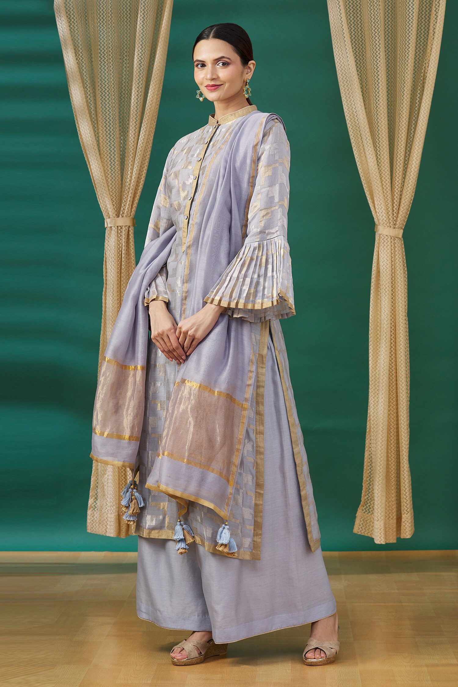 Buy Rar Studio Blue Geometric Brick Motif Kurta Set Online | Aza Fashions