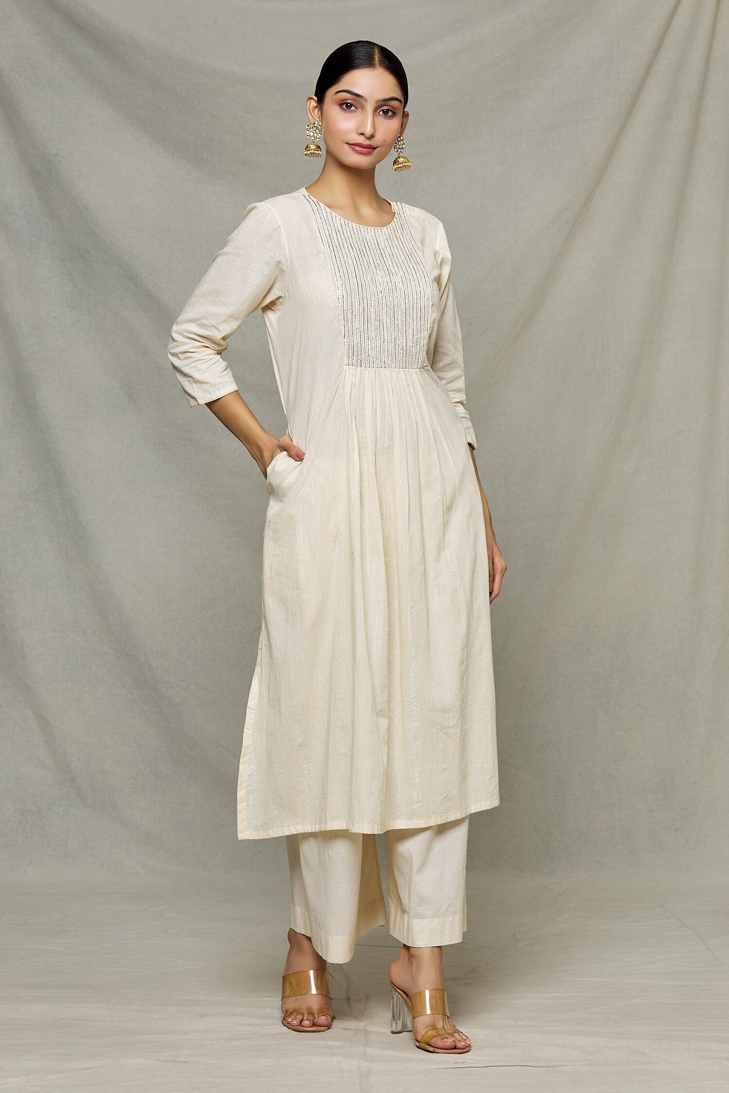 Buy Neeti & Mudita White Lurex Gota Kurta And Pant Set Online | Aza ...