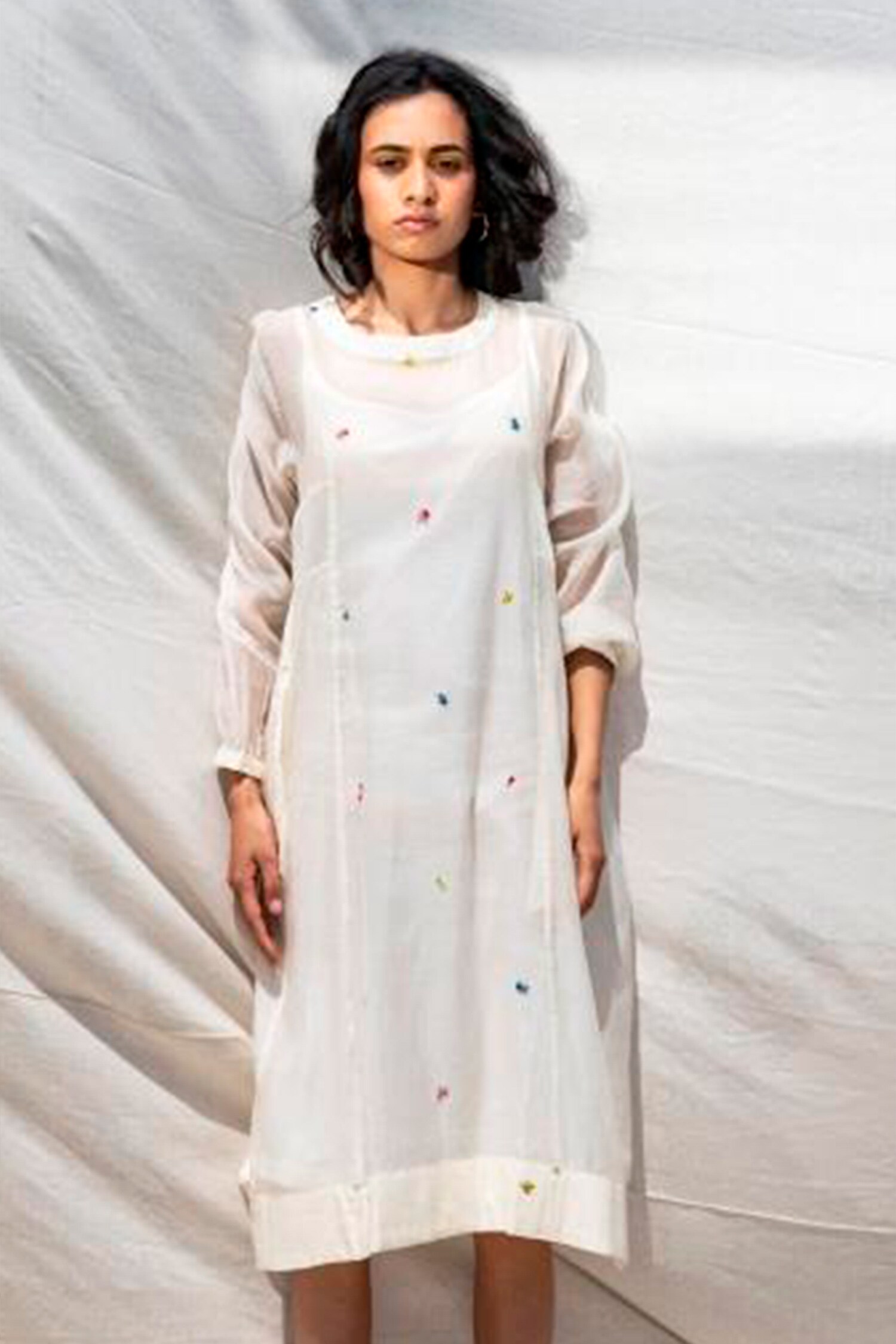 Buy White 50% Silk Handwoven Dress With Inner For Women by Dhaari ...