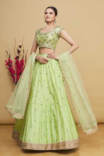 Buy Keerthi Kadire Green Embroidered Lehenga Set Online | Aza Fashions