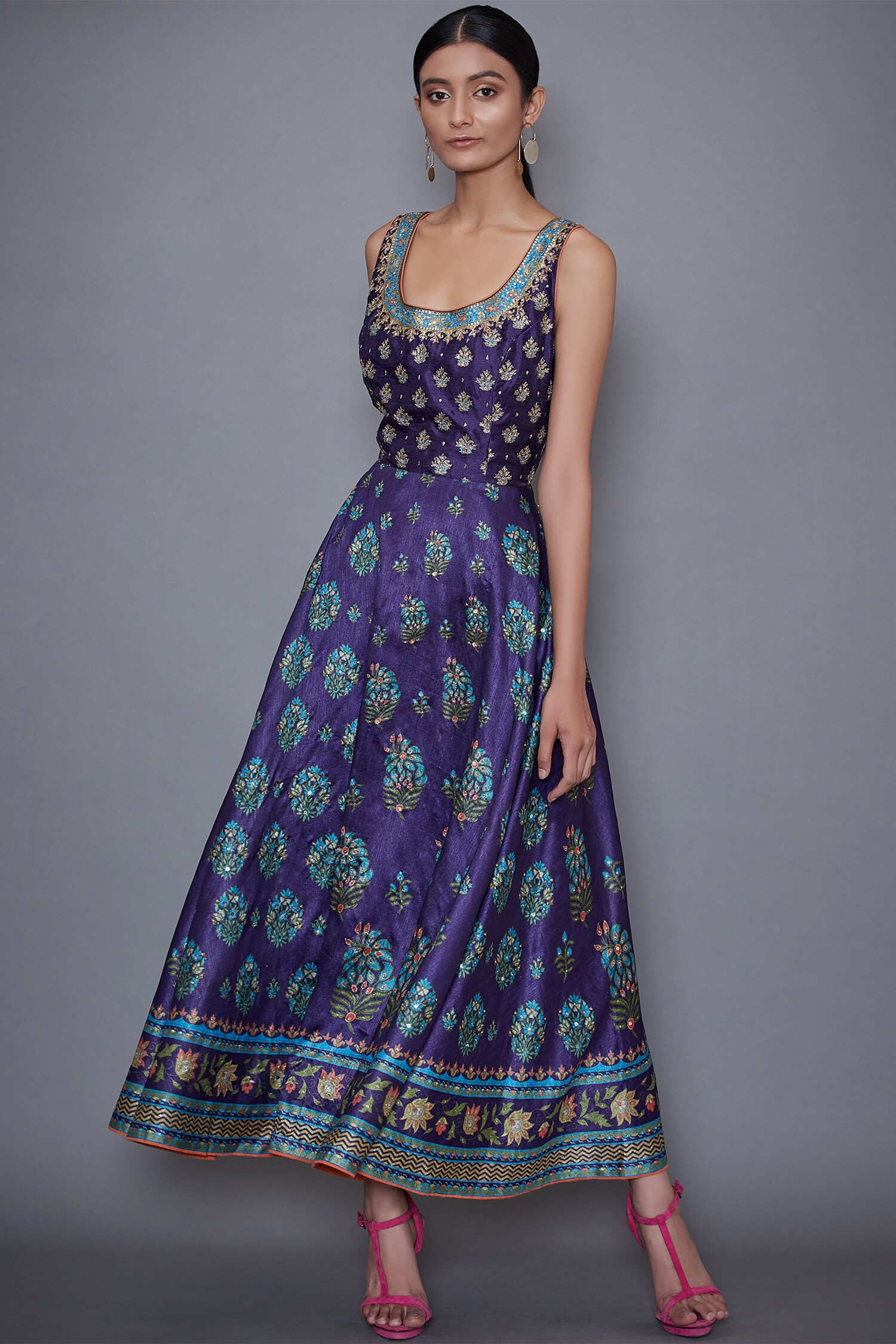 Buy RI.Ritu Kumar Purple Polyester Dupion Floral Print Anarkali Online ...