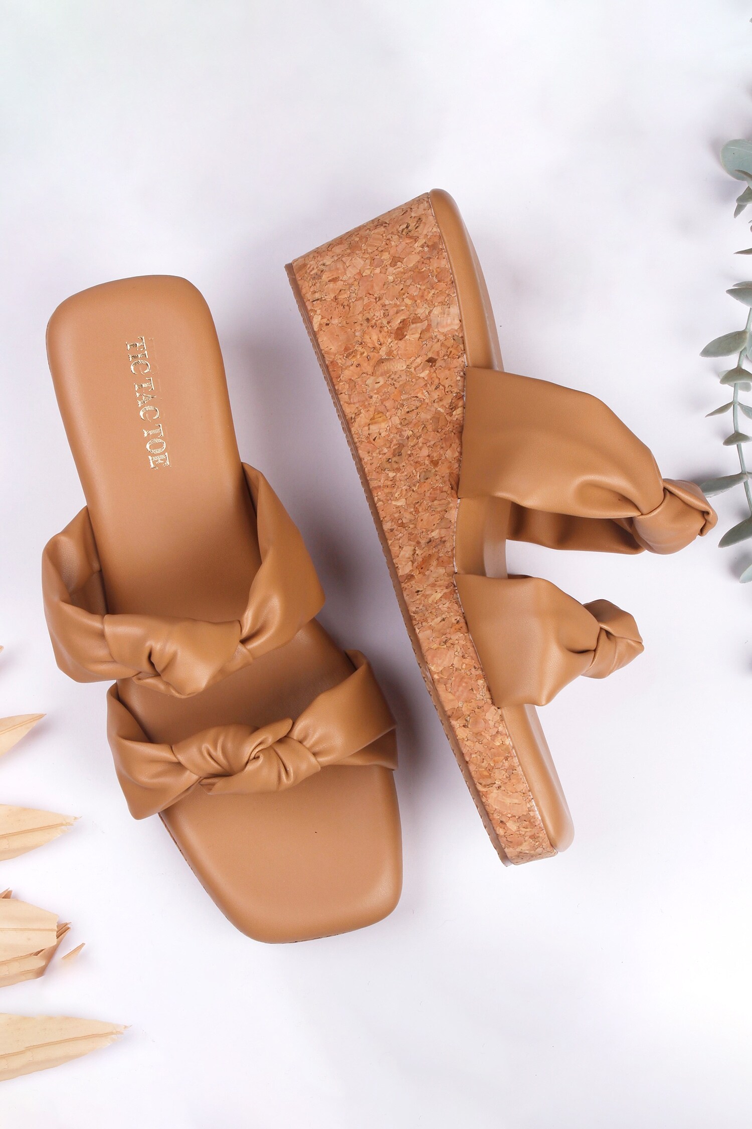Buy Brown Plain Double Knotted Platform Wedges by Tic Tac Toe Footwear ...