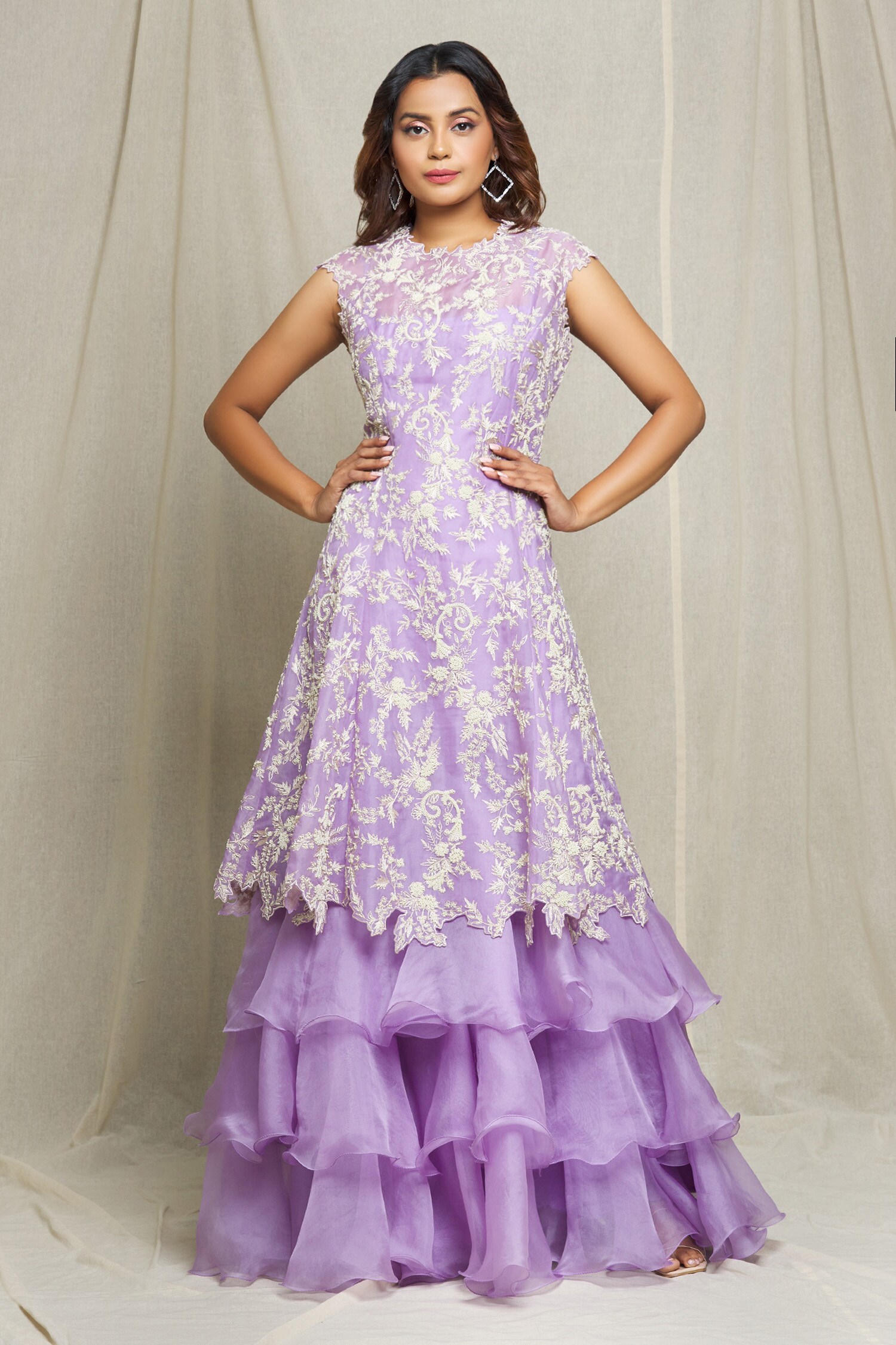 Buy Anushree Reddy Purple Organza Pearl Embroidered Kurta With Dress ...
