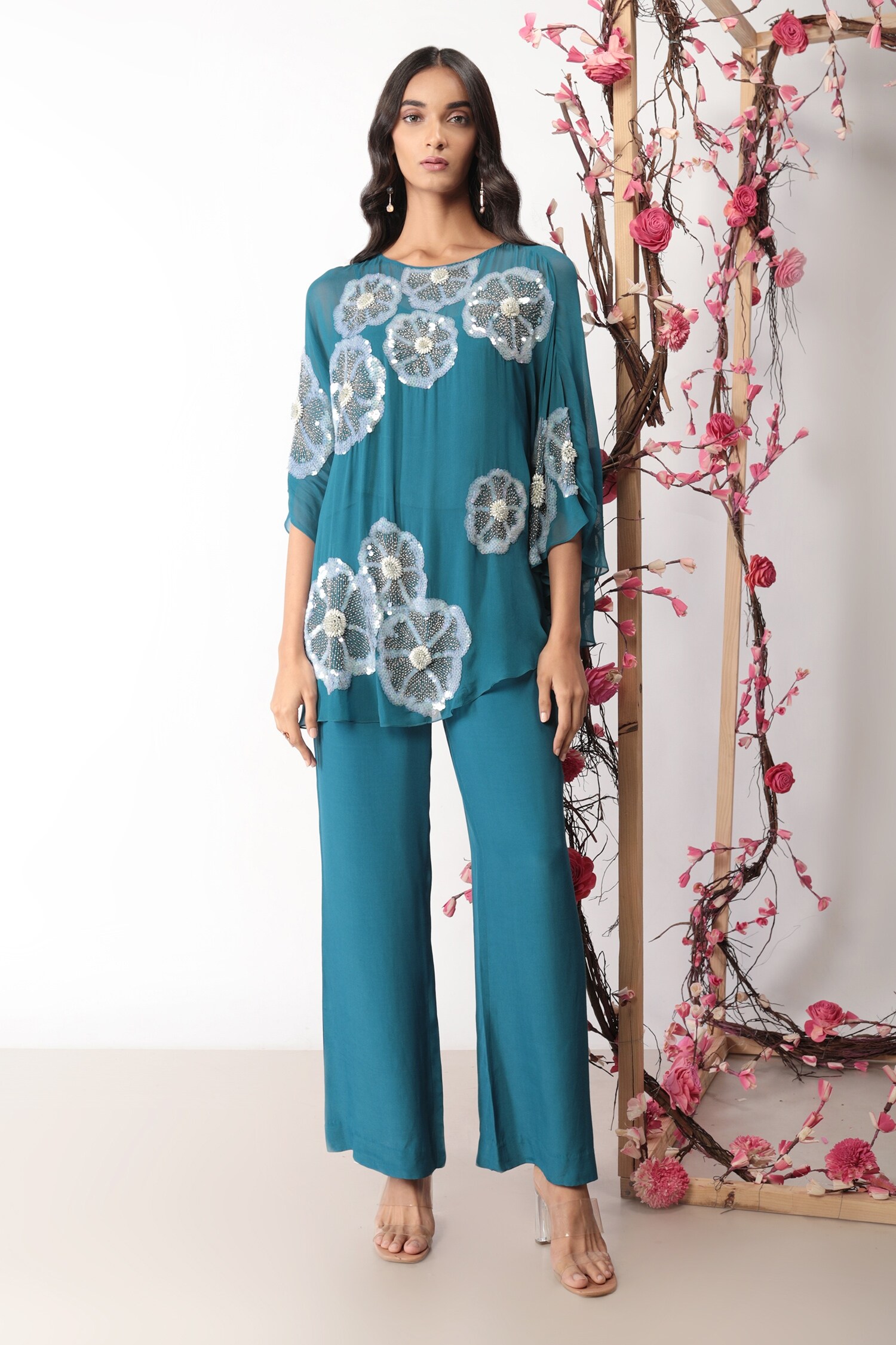 Buy Blue Inner: Satin; Top: Georgette; Jenny Tunic And Set For Women by ...