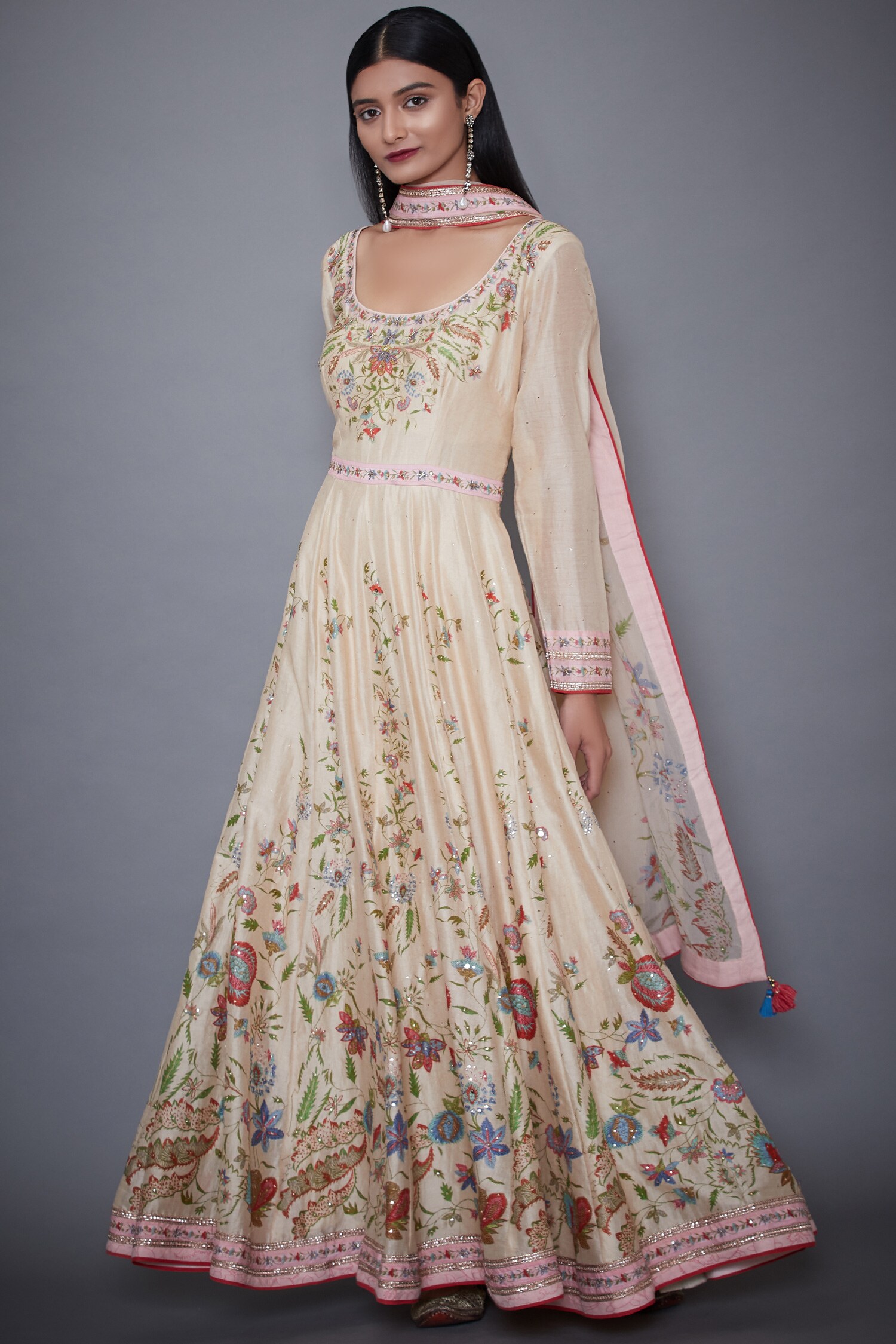 Buy RI.Ritu Kumar Beige Chanderi Silk Anarkali With Dupatta Online ...