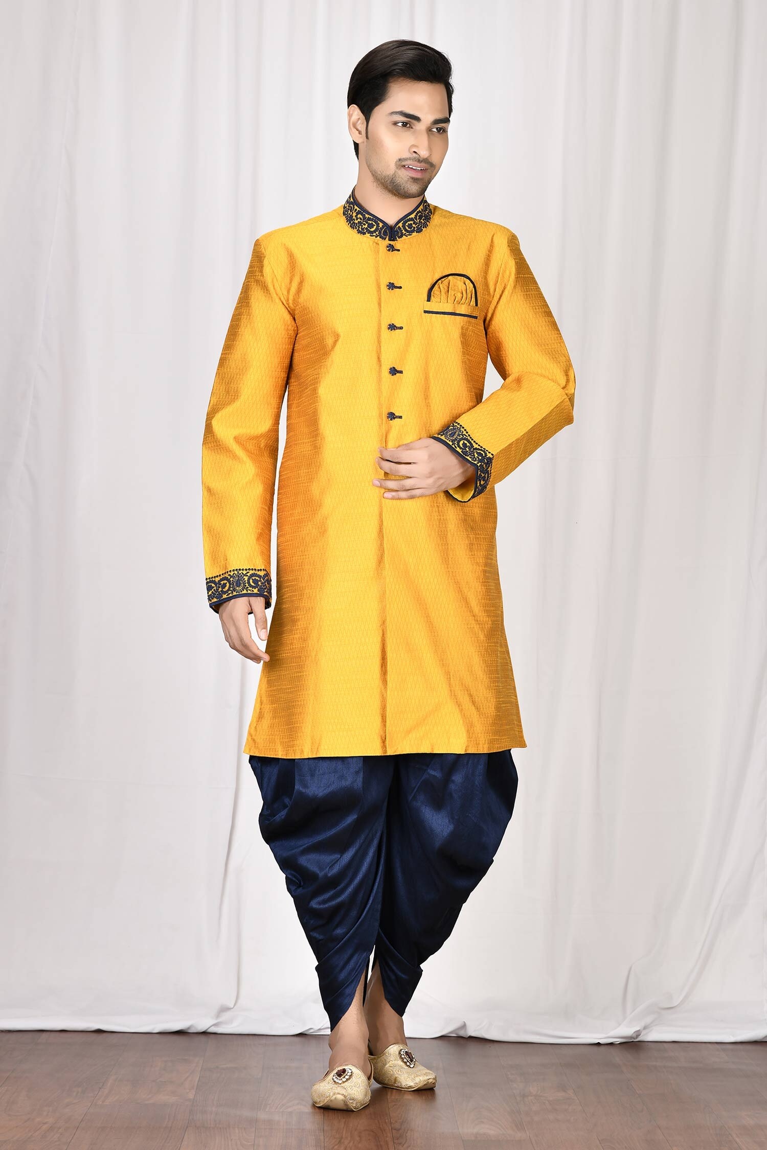 Buy Blue Embroidered Kurta And Dhoti Pant Set For Men by Aryavir ...