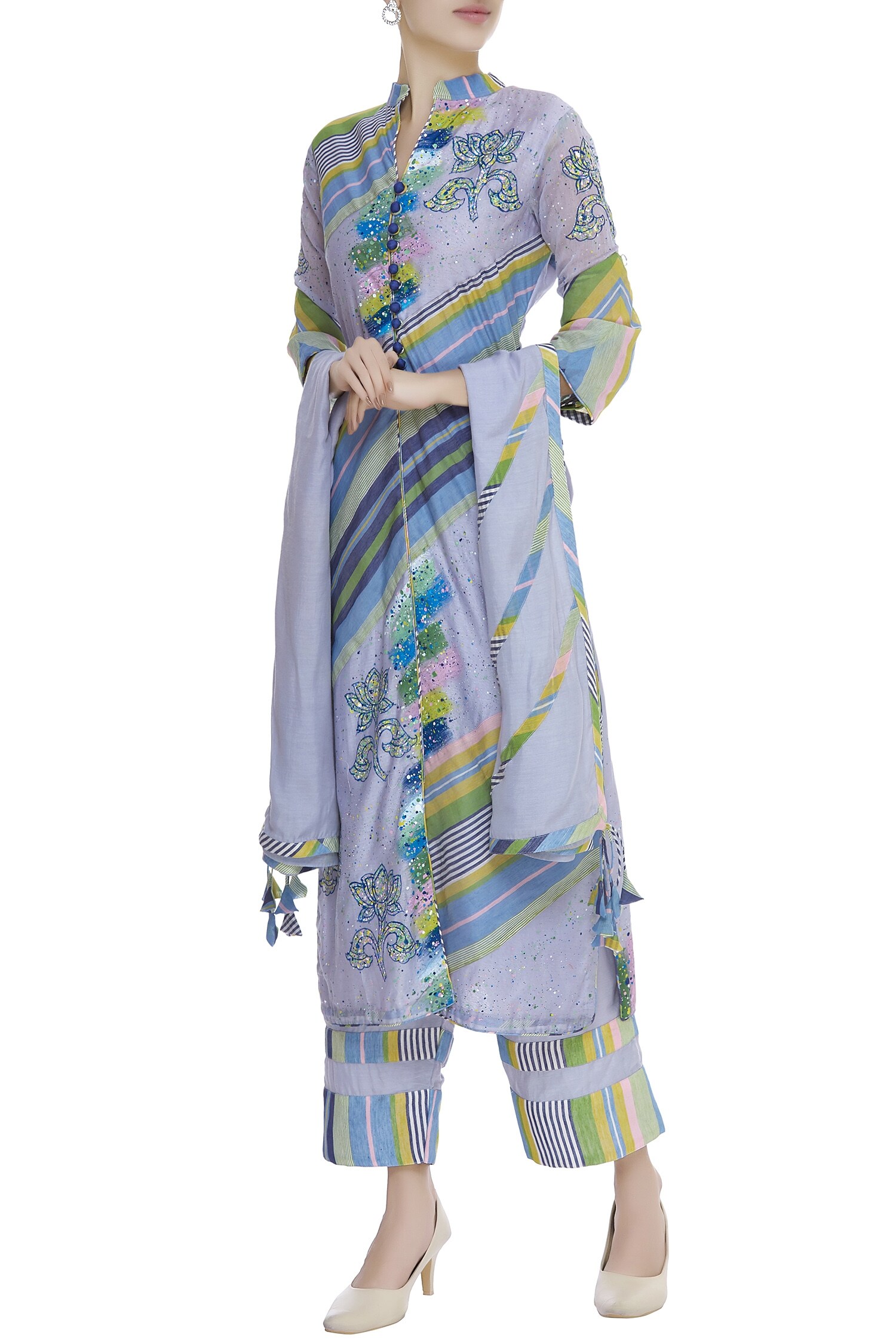 Buy Paksh Purple Hand Painted Multicolor Kurta Set Online | Aza Fashions