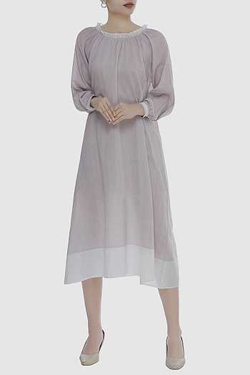Buy Eka Grey Frill Neckline Cuff Sleeves Dress Online | Aza Fashions