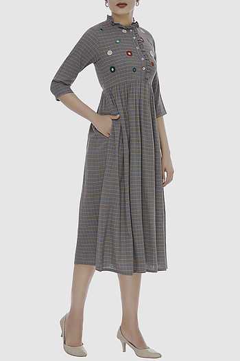 Buy Sagaa by Vanita Grey Checkered Dress With Ruffle Detail Online ...