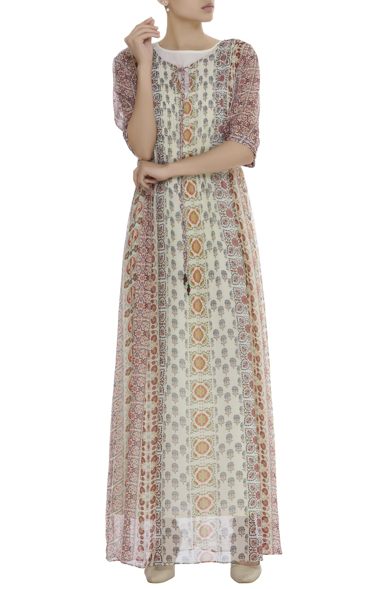 Buy Niki Mahajan Cream Chiffon Printed Maxi Dress Online | Aza Fashions