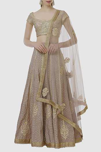 Buy Shyam Narayan Prasad Beige Brocade Embroidered Lehenga Set Online ...