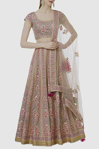 Buy Shyam Narayan Prasad Beige Dupion Silk Embroidered Lehenga Set ...