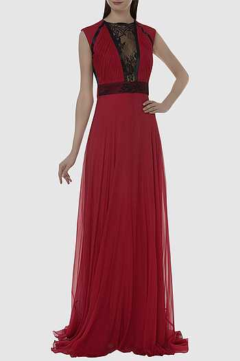 Buy Swatee Singh Red Lace Panel Gown Online | Aza Fashions