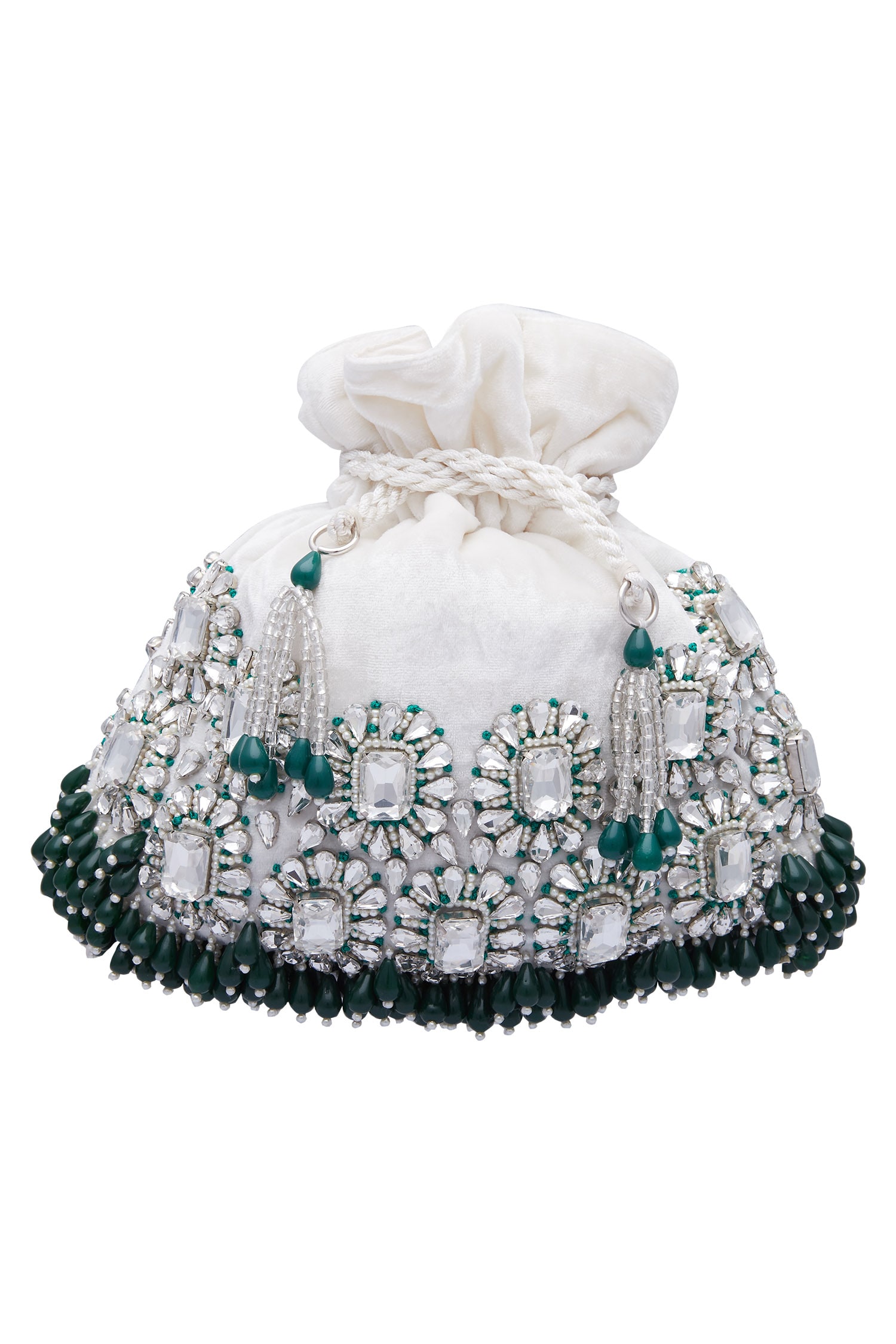 Buy White Embroidered Potli Bag by Aanchal Sayal Online at Aza Fashions.