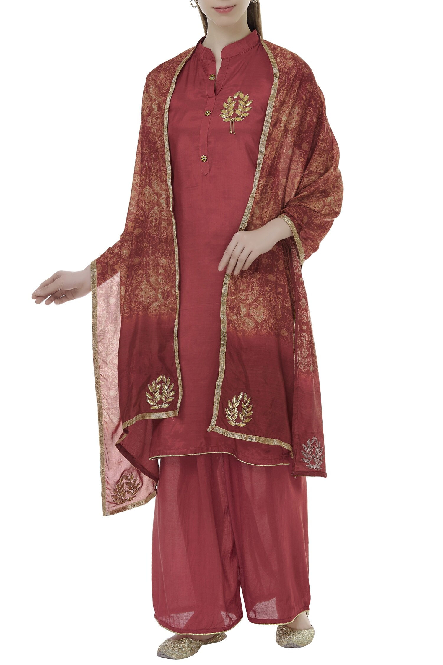 Buy Nazaakat by Samara Singh Red Chanderi Kurta Palazzo Set Online ...