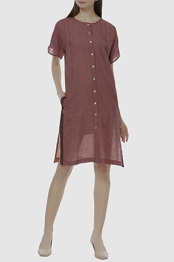 Buy Urvashi Kaur Brown Cotton Striped Dress Online | Aza Fashions