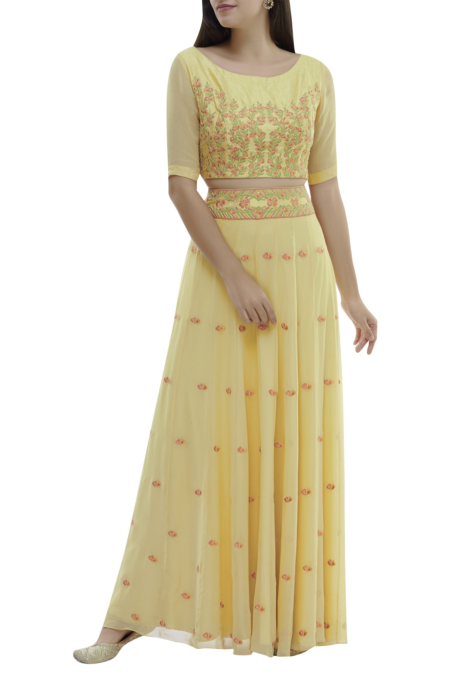 Buy Roora by Ritam Yellow Silk Embroidered Lehenga Set Online | Aza ...