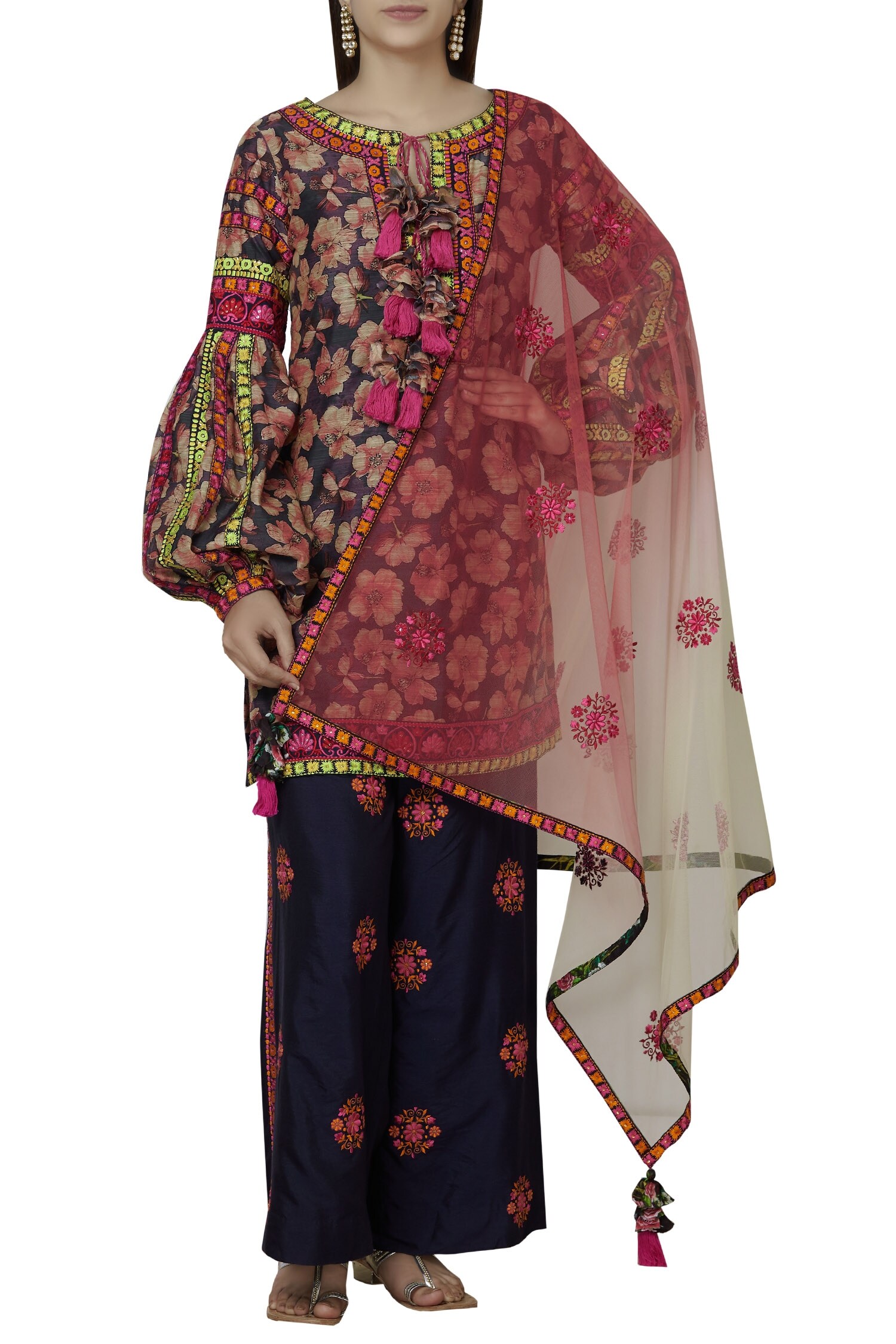 Buy Surily G Yellow Embroidered Kurta Palazzo Set Online | Aza Fashions