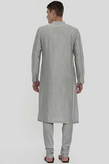 Buy Mayank Modi - Men Grey Cotton Silk Color Block Kurta Set Online ...