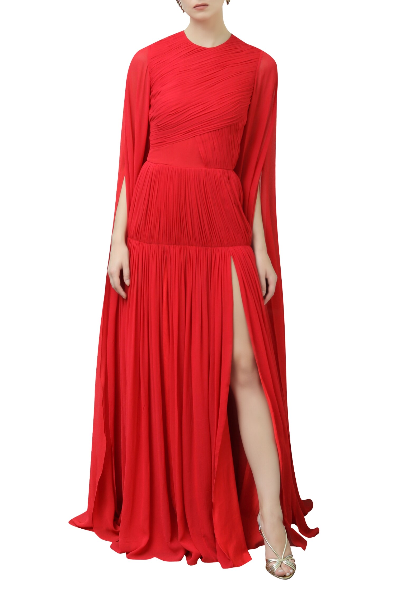 Buy Swatee Singh Red Pleated Slit Gown Online | Aza Fashions