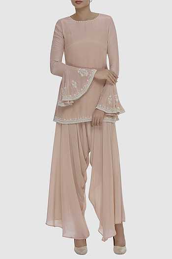 Buy J by Jannat Peach Bead Embroidered Kurta With Draped Pants Online ...