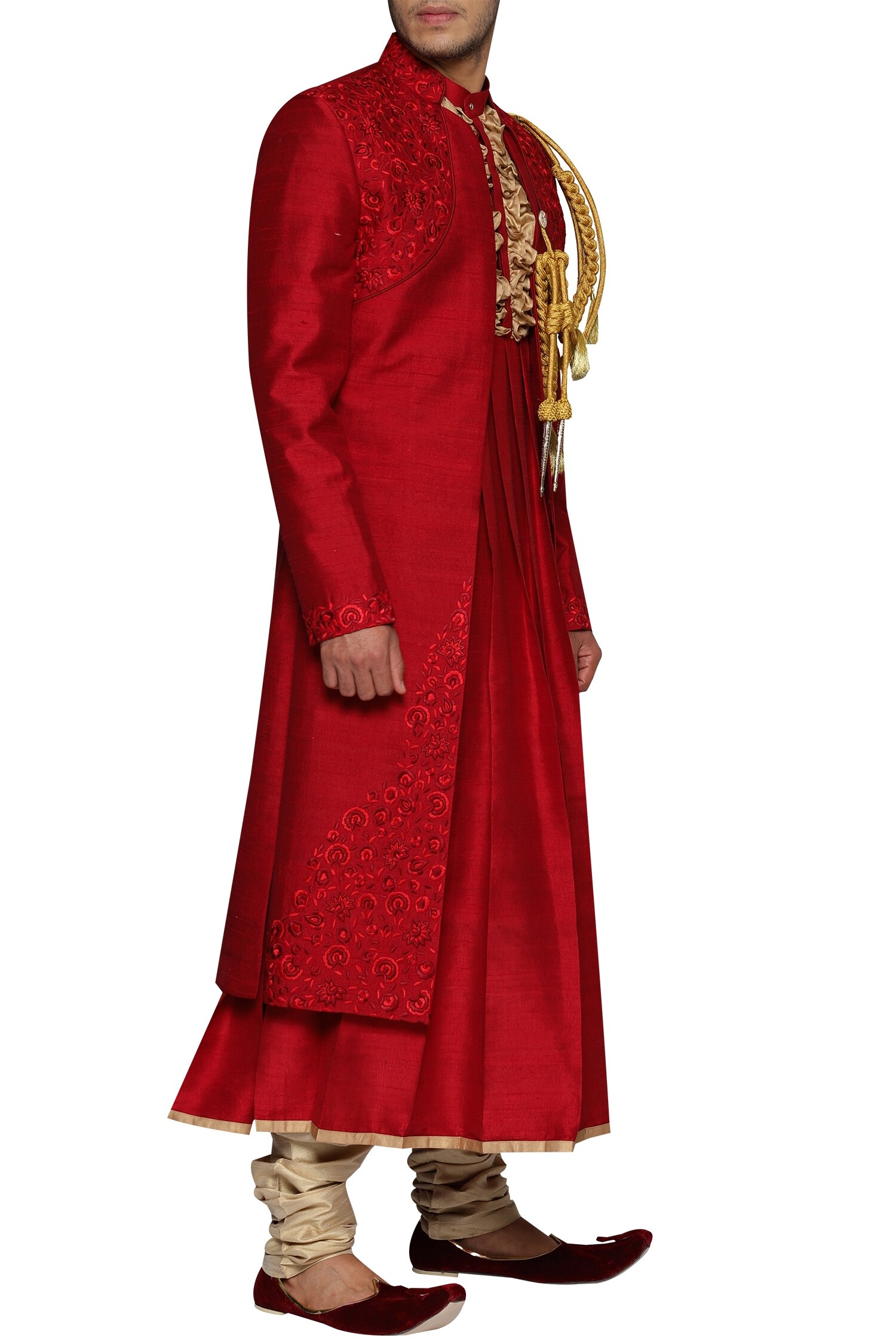 Buy Paresh Lamba Embroidered Open Sherwani With Kurta And Churidaar ...