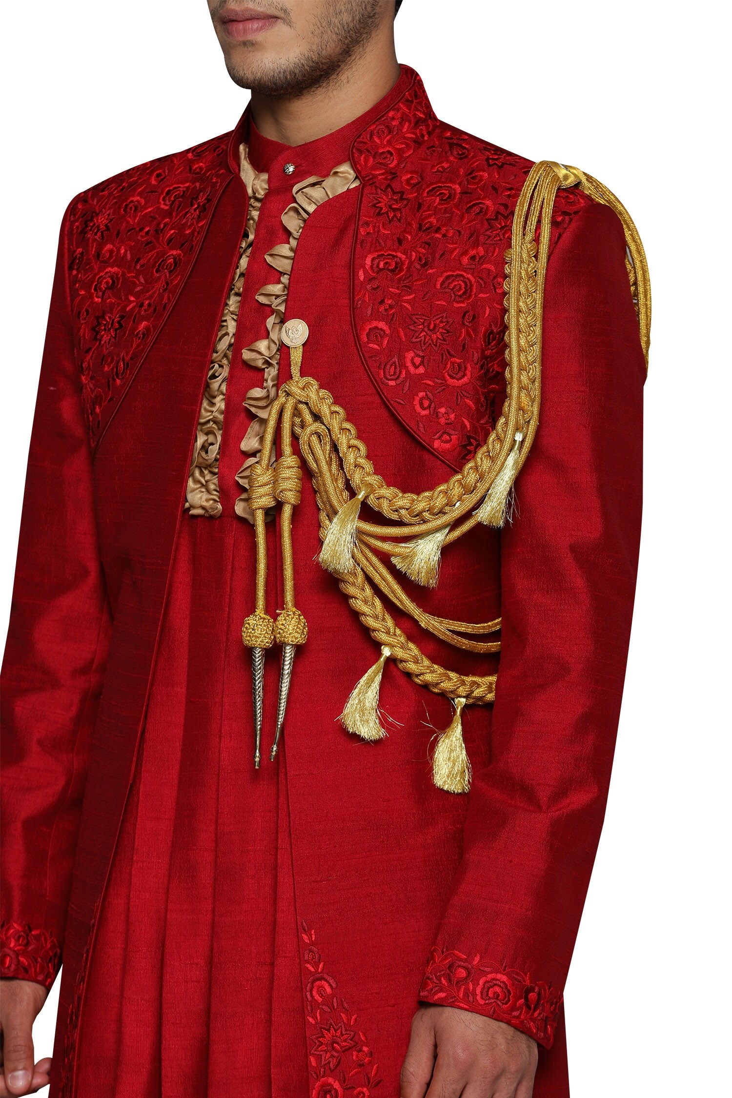Buy Paresh Lamba Embroidered Open Sherwani With Kurta And Churidaar ...