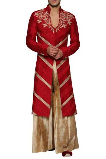 Buy Paresh Lamba Deep Neck Embroidered Sherwani With Palazzos Online ...