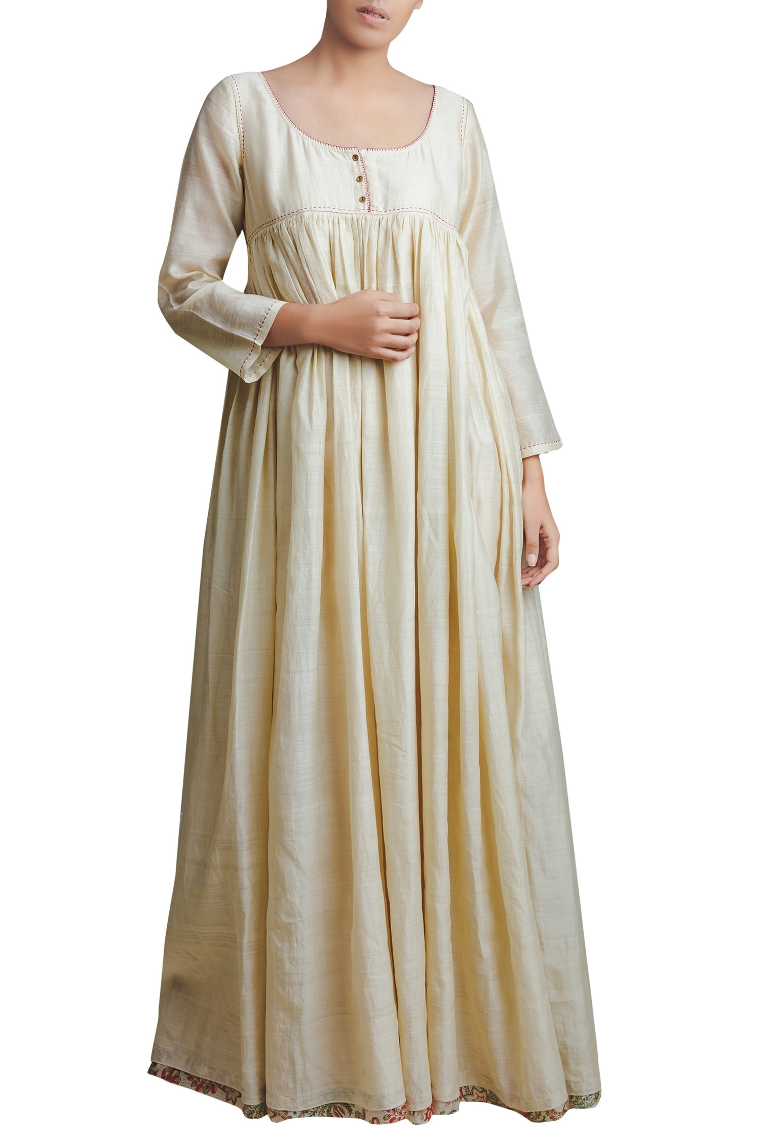 Buy Torani Cream Kantha Embroidered Maxi Dress Online | Aza Fashions