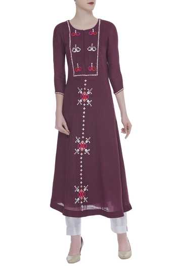 Buy Desert Shine by Sulochana Jangir Wine Anchor Motif Hand Embroidered ...