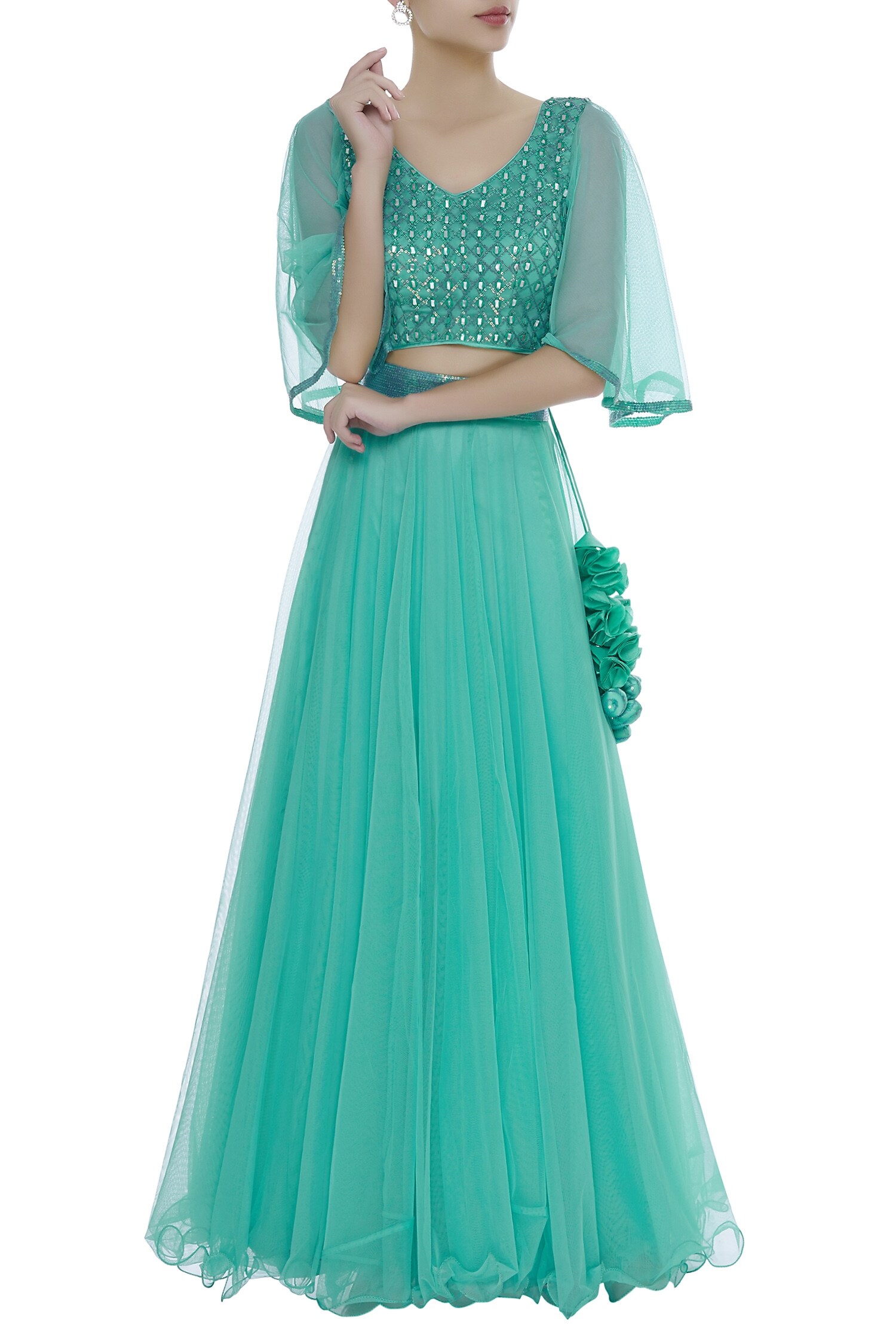 Buy Vandana Sethi Blue Patri And Sequin Embrodiered Lehenga Set Online ...