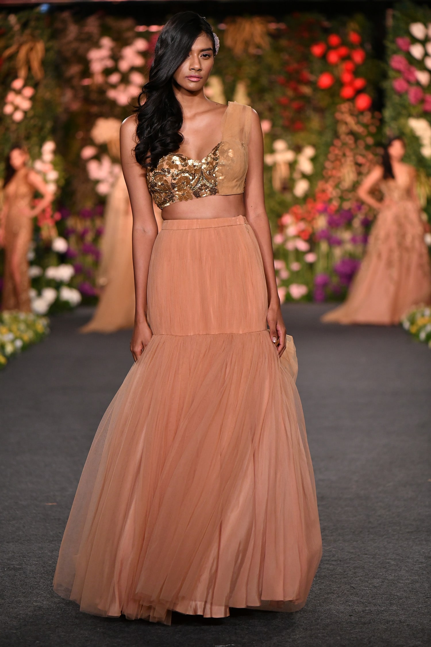 Buy Kashmiraa Mermaid Style Lehenga With Embroidered Draped Bustier ...