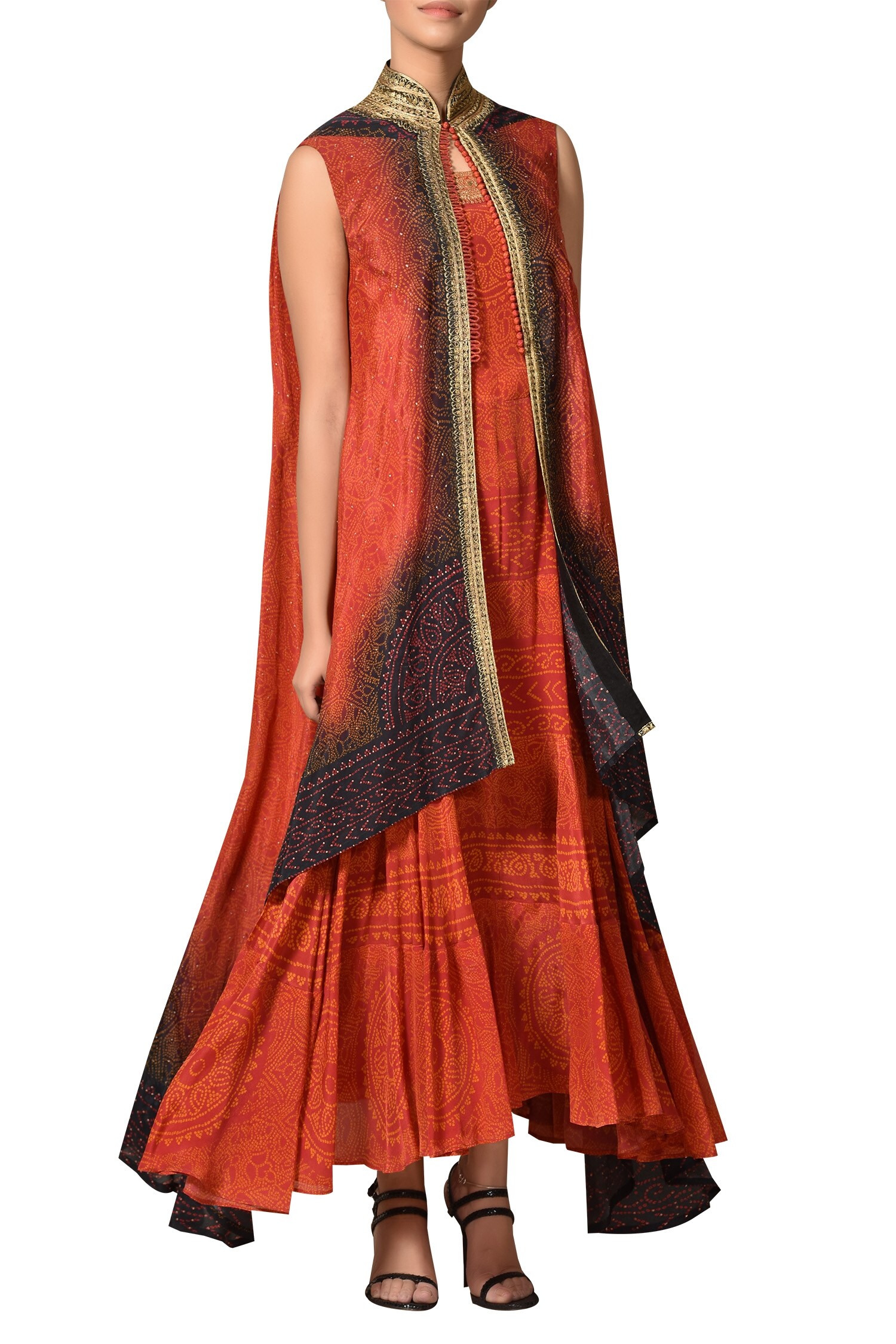 Buy Bandhani Print Embroidered Dress With Jacket by RI.Ritu Kumar at ...