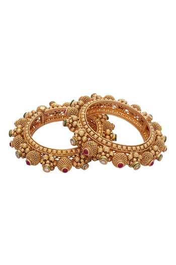 Buy Anjali Jain Carved Kundan Lock Bangles Online | Aza Fashions