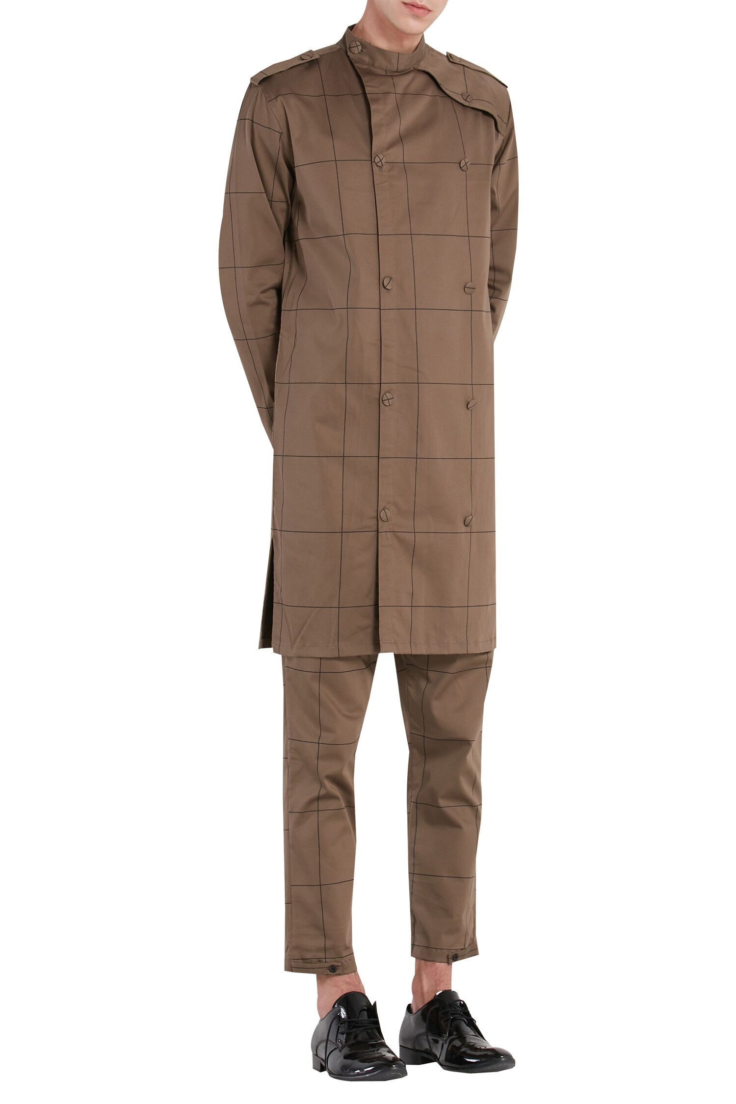 Buy Son of A Noble Snob Brown Checkered Trench Jacket Online | Aza Fashions