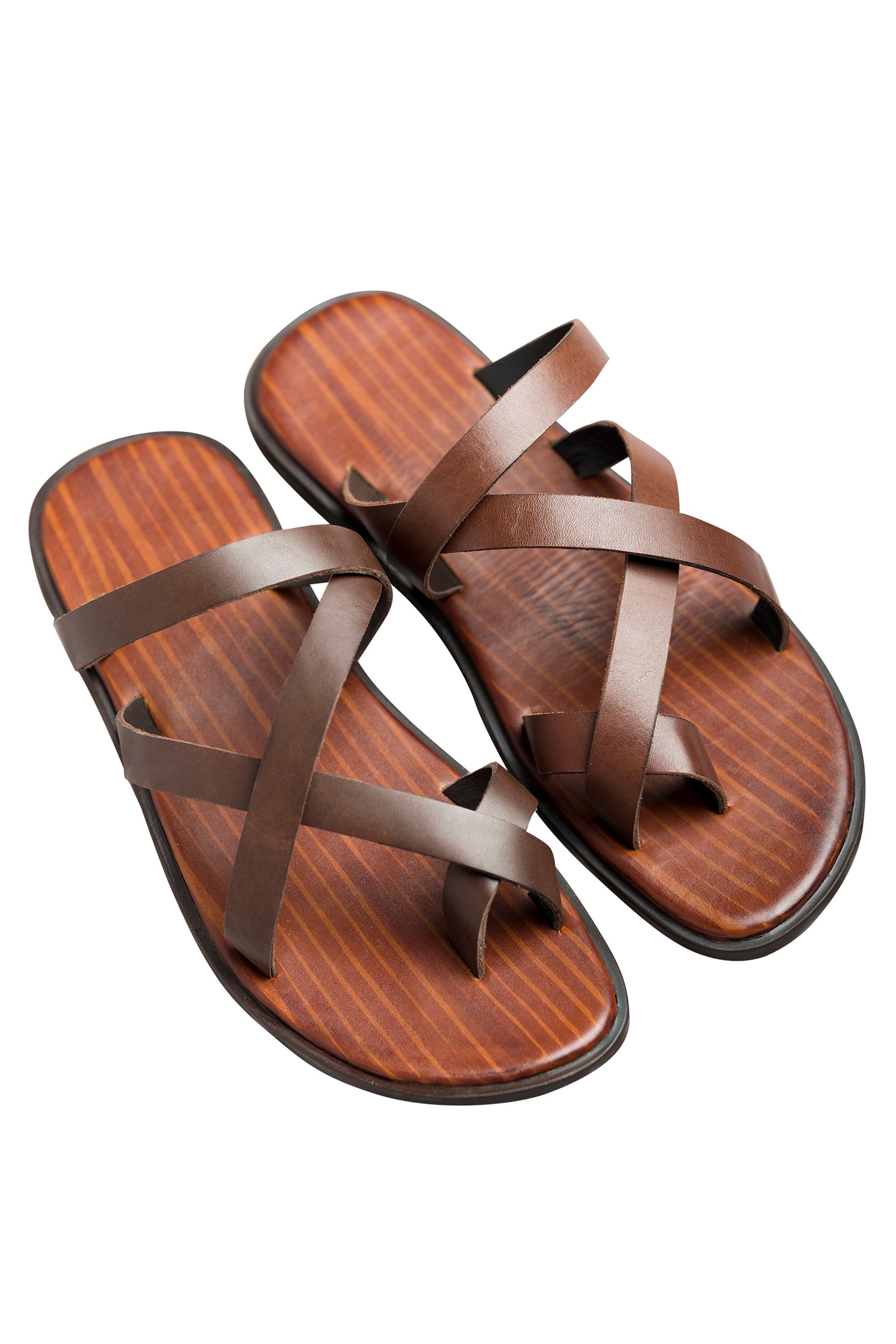 Buy Brown Textured Flat Criss-cross Sandals For Men by Dmodot Online at ...