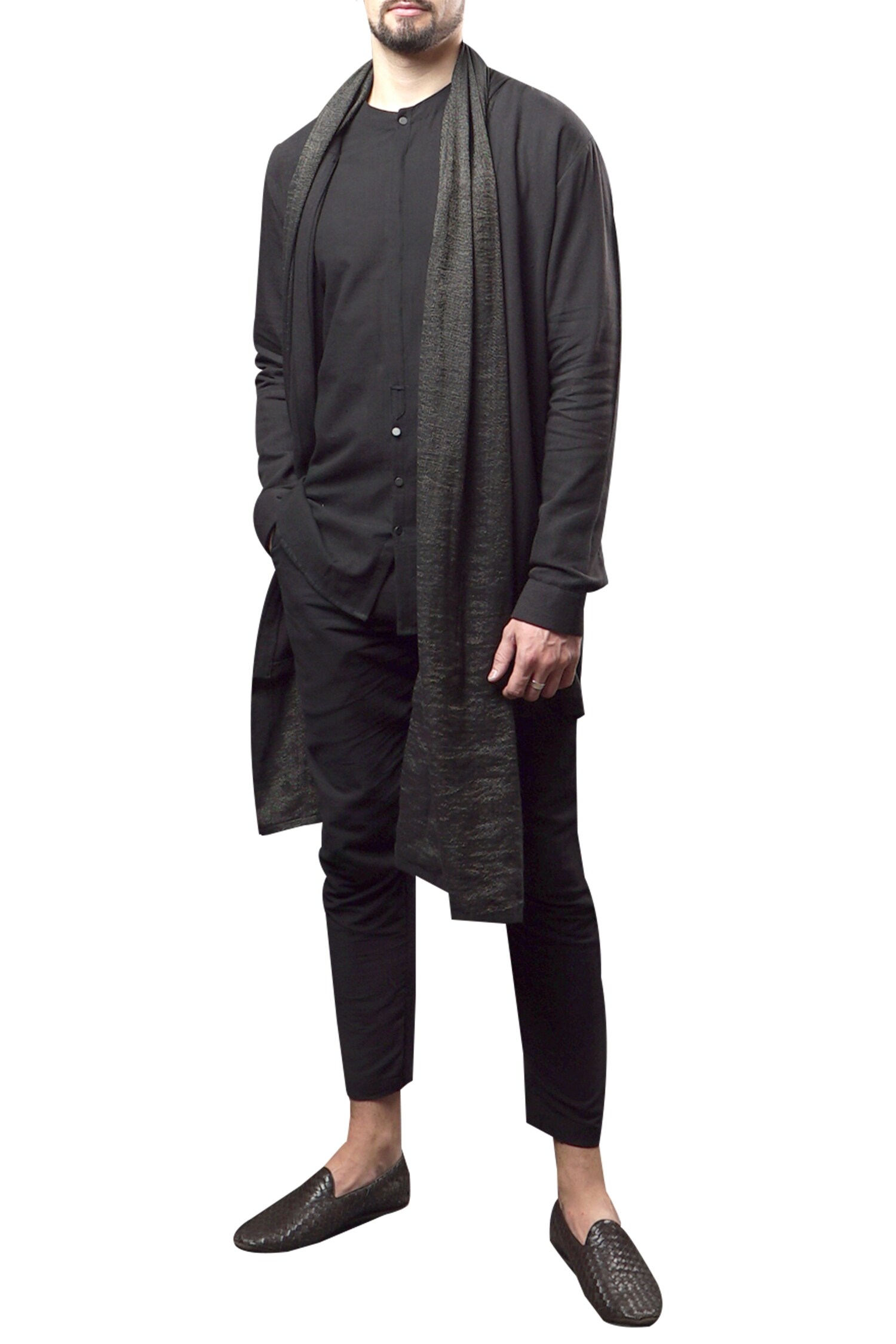 Buy Suta & Co - Men Black Monotone Stole Attached Jacket With Shirt And ...
