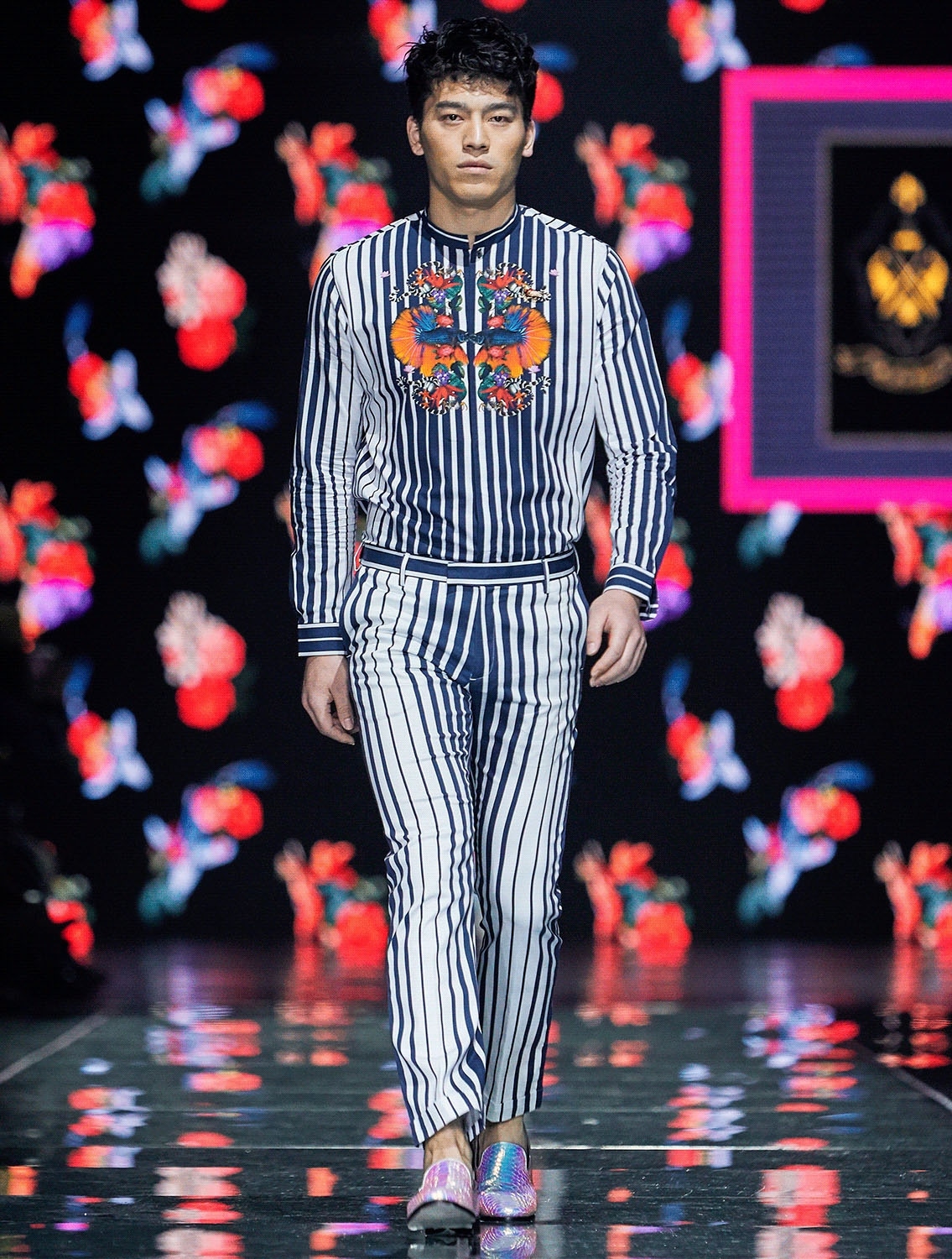 Buy Mr. Ajay Kumar Blue Striped Shirt With Flower Print Online | Aza ...