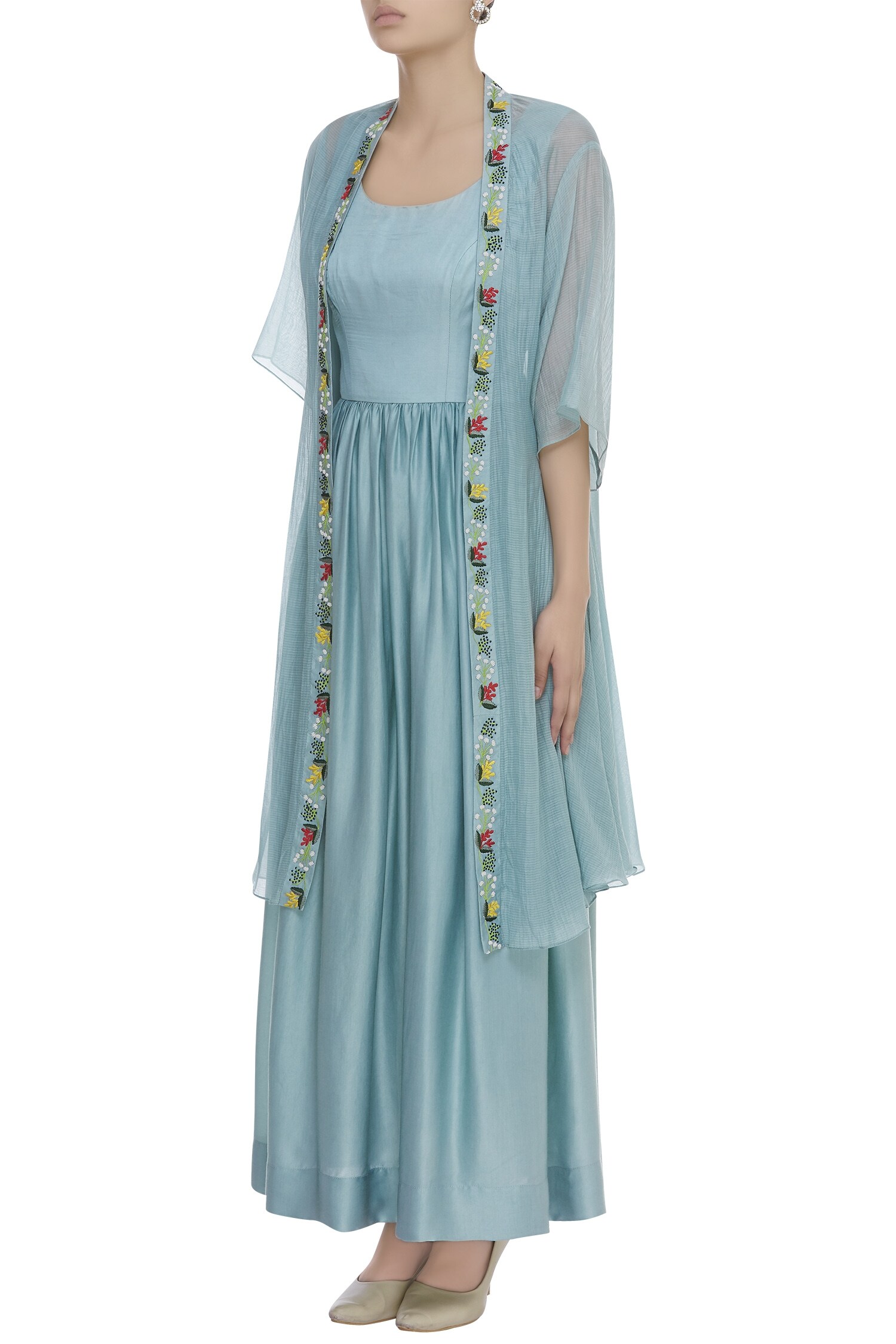 Buy Desert Shine by Sulochana Jangir Blue Embroidered Jacket And Kurta ...