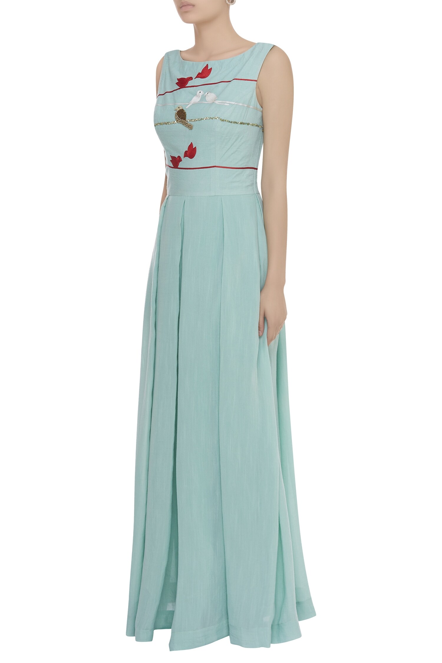 Buy Desert Shine by Sulochana Jangir Blue Box Pleat Embroidered Kurta ...