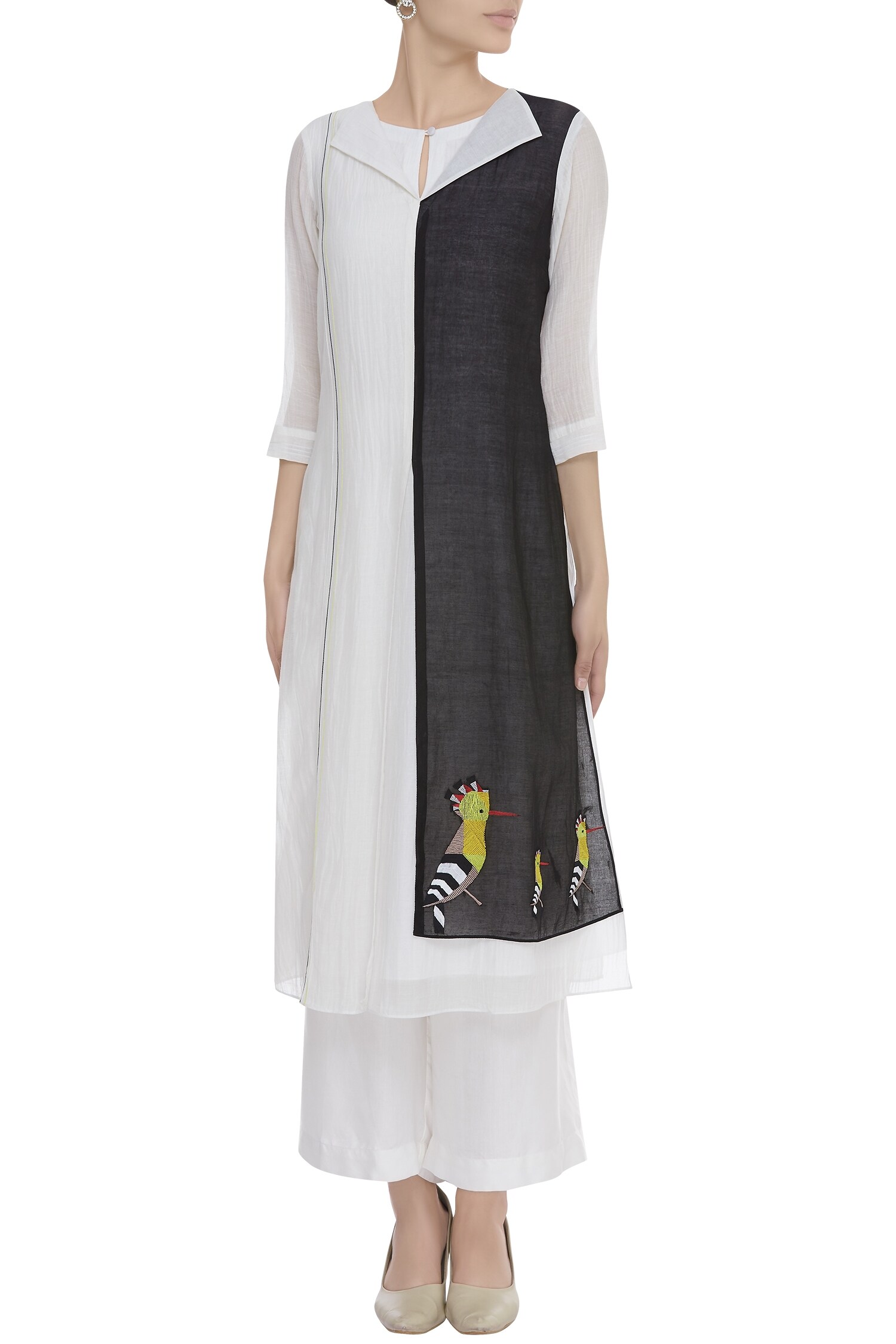 Buy Desert Shine by Sulochana Jangir White Embroidered Panel Kurta ...