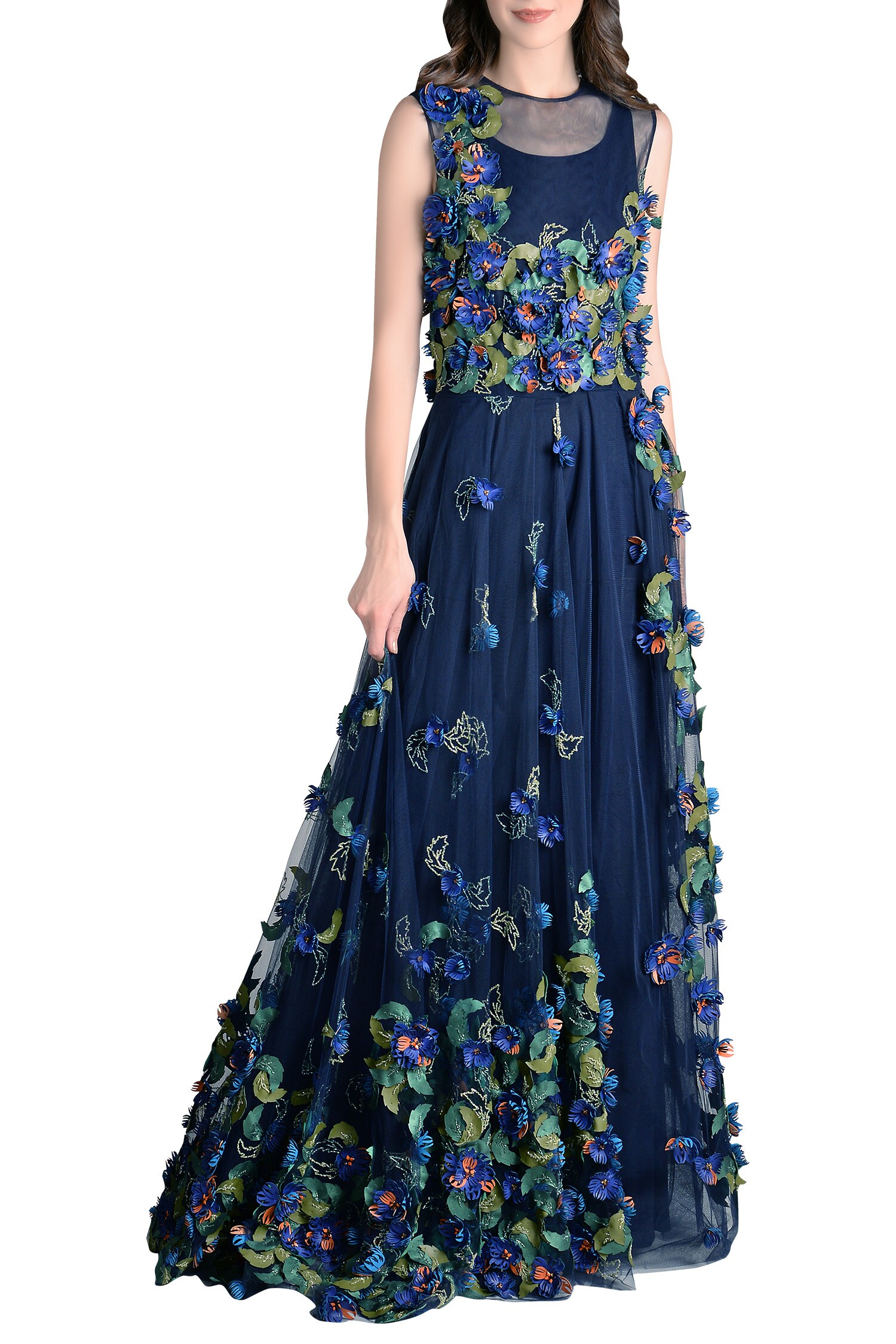 Buy Not So Serious By Pallavi Mohan Blue Embellished Gown Online | Aza ...