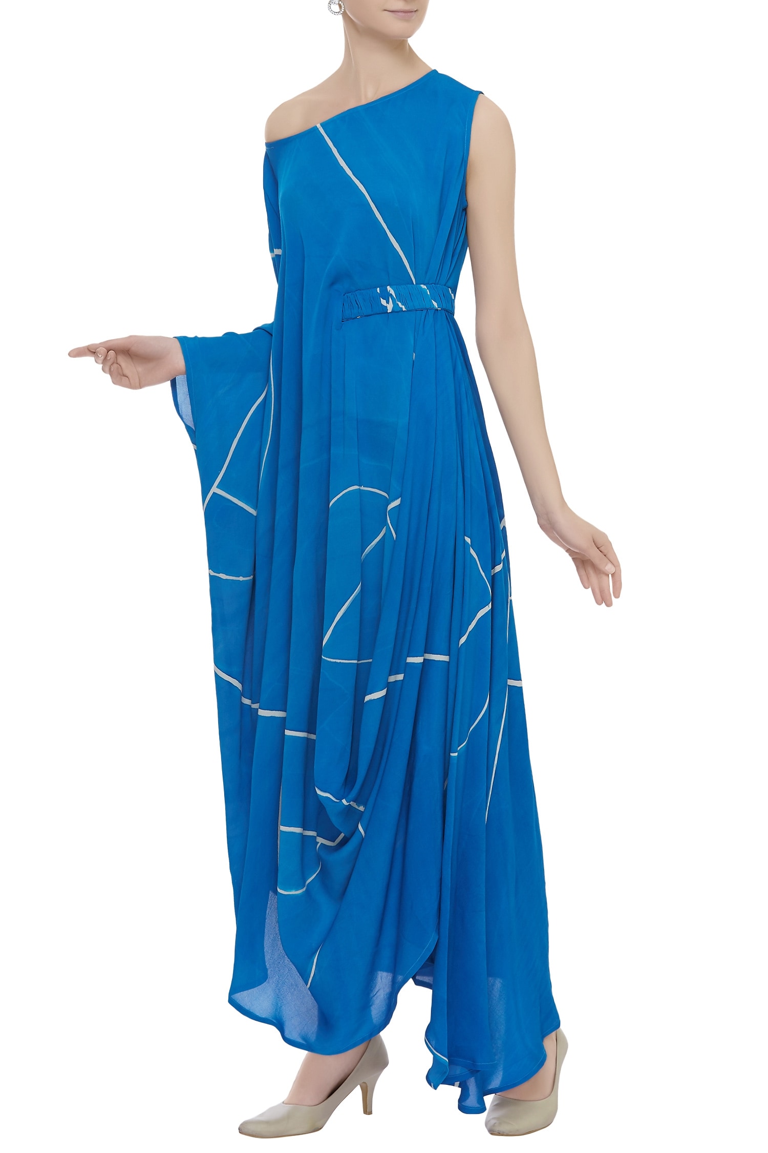 Buy Vedika M Blue Hand Painted Draped Dress Online | Aza Fashions