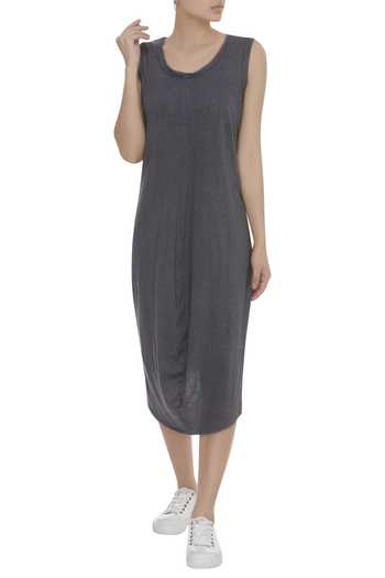Buy Kapda By Urvashi Kaur Grey Cowl Draped Dress Online | Aza Fashions