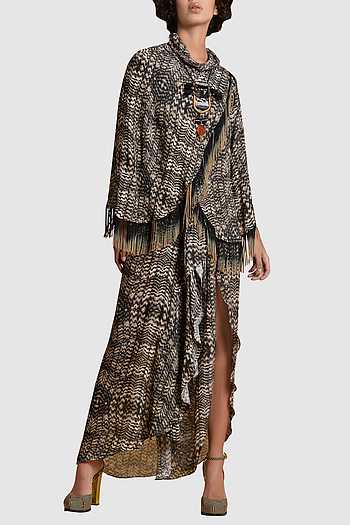 Buy Malini Ramani Black Animal Print Wrap Dress Online | Aza Fashions