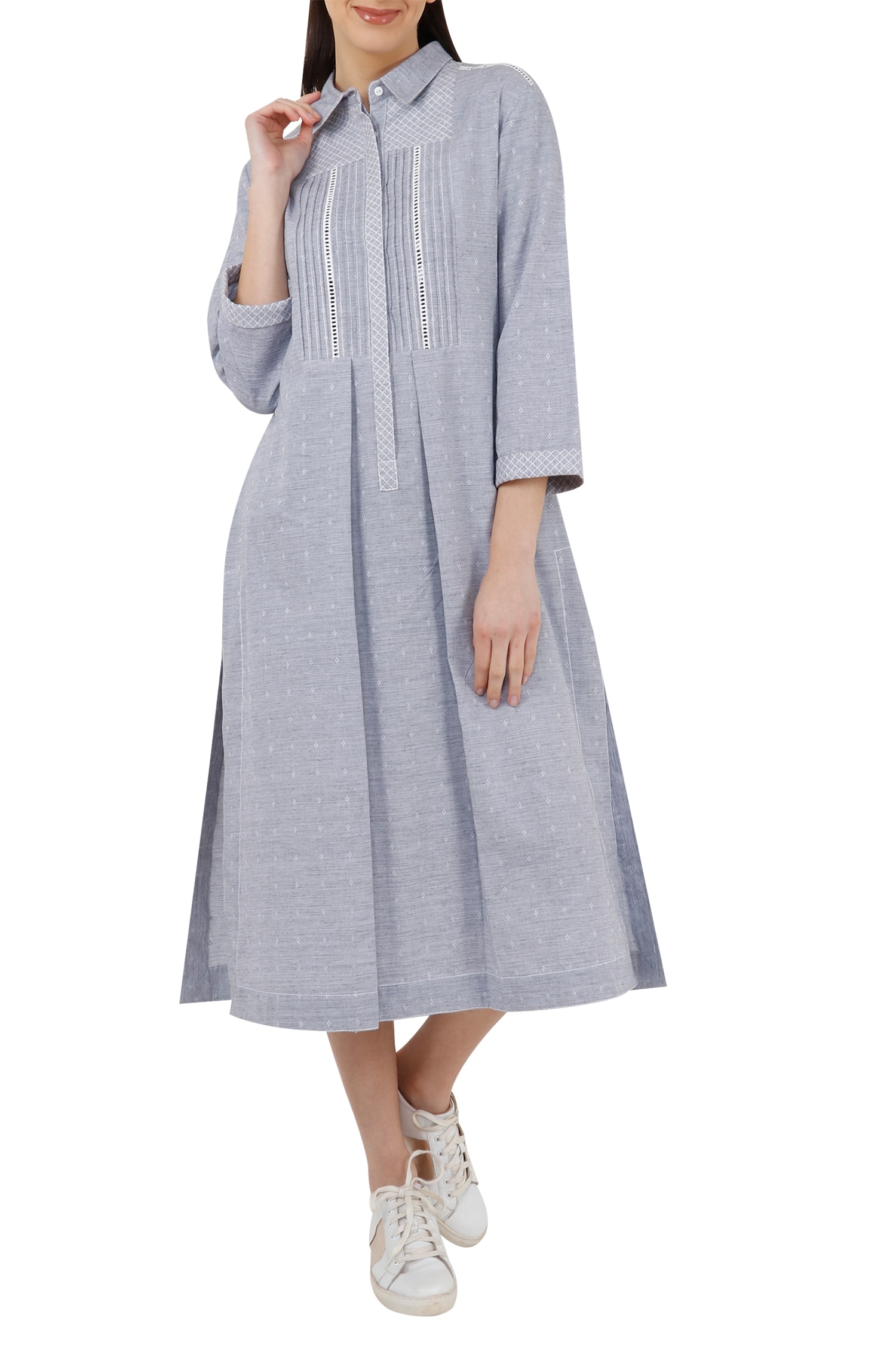 Buy Embroidered box pleated dress by S & V Designs at Aza Fashions