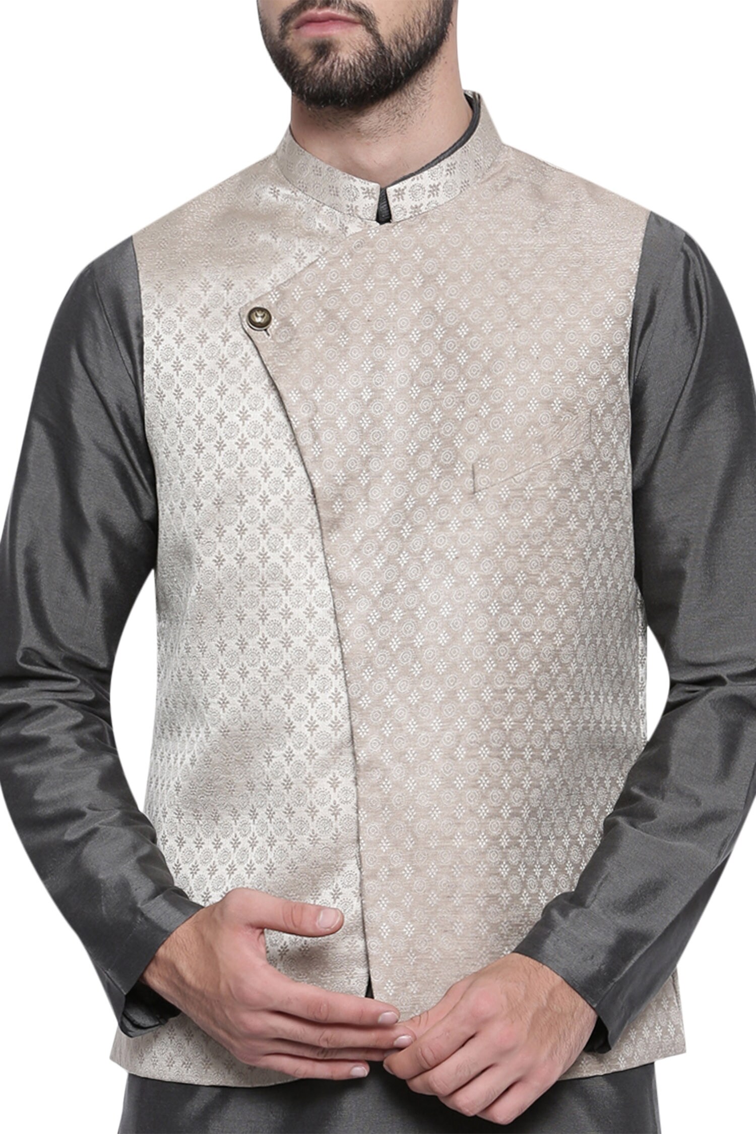 Buy Mayank Modi - Men Beige Overlap Style Nehru Jacket Online | Aza ...