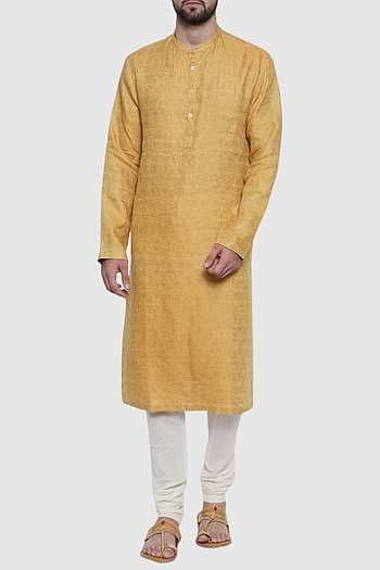 Buy Mayank Modi - Men Yellow Textured Kurta With Churidar Online | Aza ...