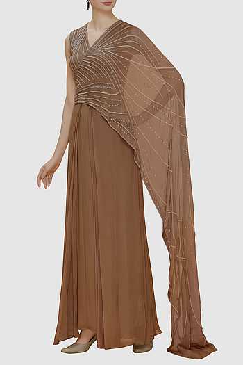 Buy Reeti Arneja Brown Embellished Draped Gown Online | Aza Fashions