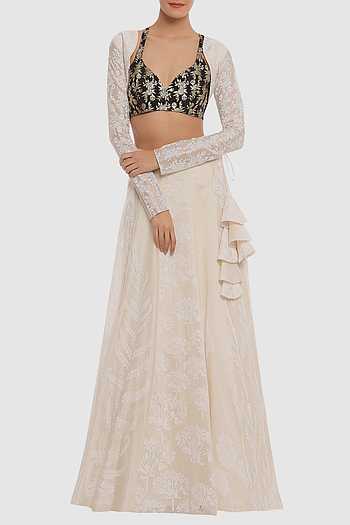 Buy Masaba Black Chanderi Jacket Lehenga Set Online | Aza Fashions